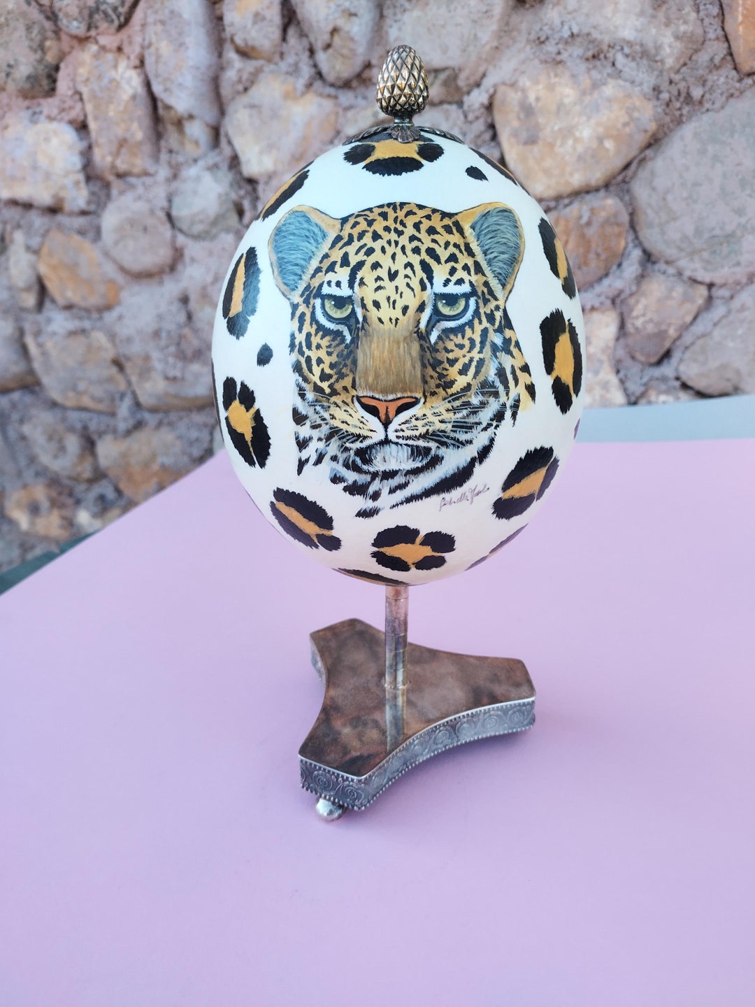 Vintage Ostrich Egg Painted Silver Mounted Leopard Design - Etsy