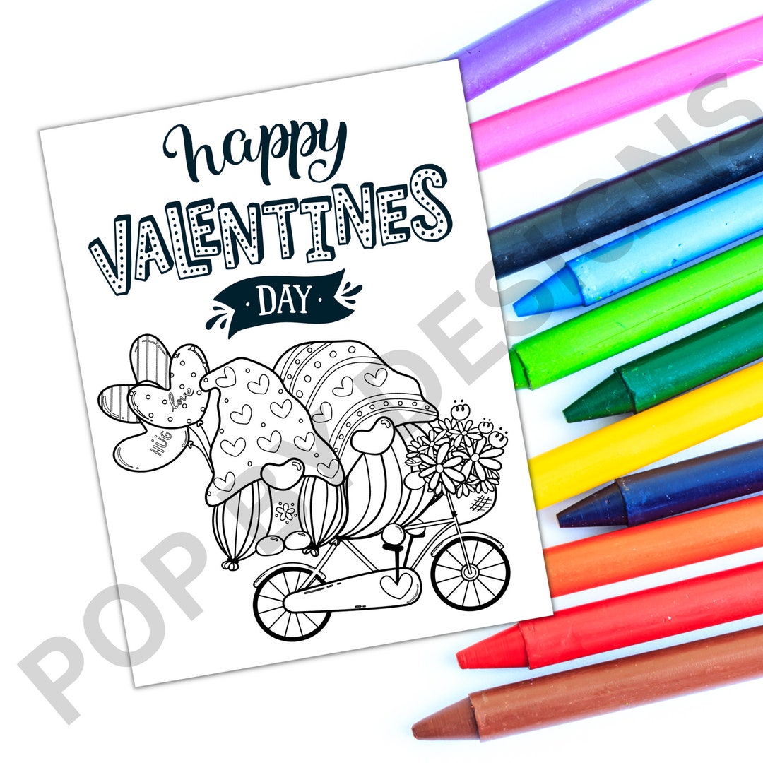 Valentine's Day Coloring Page Set, Gnome, Instant Download, 8.5" X 11 ...