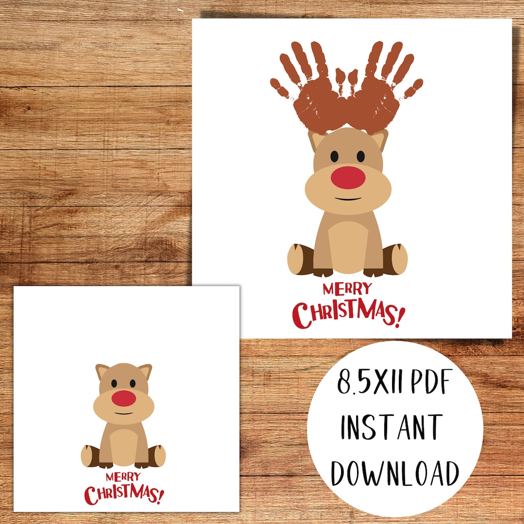 Reindeer Handprint Art Printable Handprint Christmas Craft - Reindeer ...