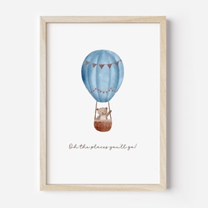 Hot Air Balloon, Oh the Places You'll Go Print, Blue Pink Beige Prints ...