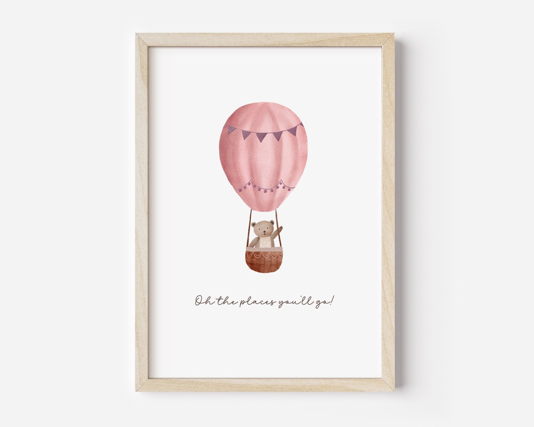 Hot Air Balloon, Oh the Places You'll Go Print, Pink, Blue, Beige Print ...