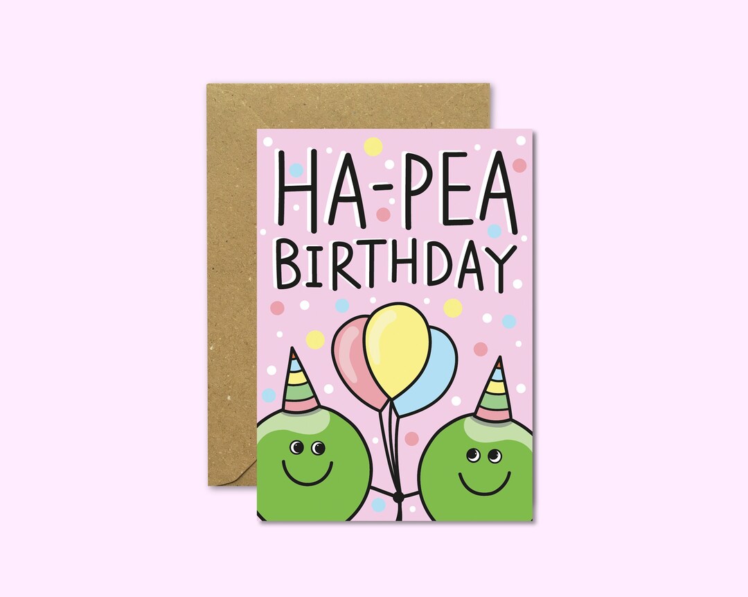 Ha-pea Birthday Greeting Card With Kraft Envelope // Pea Pun // A6 ...