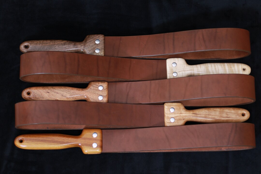 Chestnut Brown Leather Spanking Strop W/ Beautiful Wooden Handle Thuddy ...