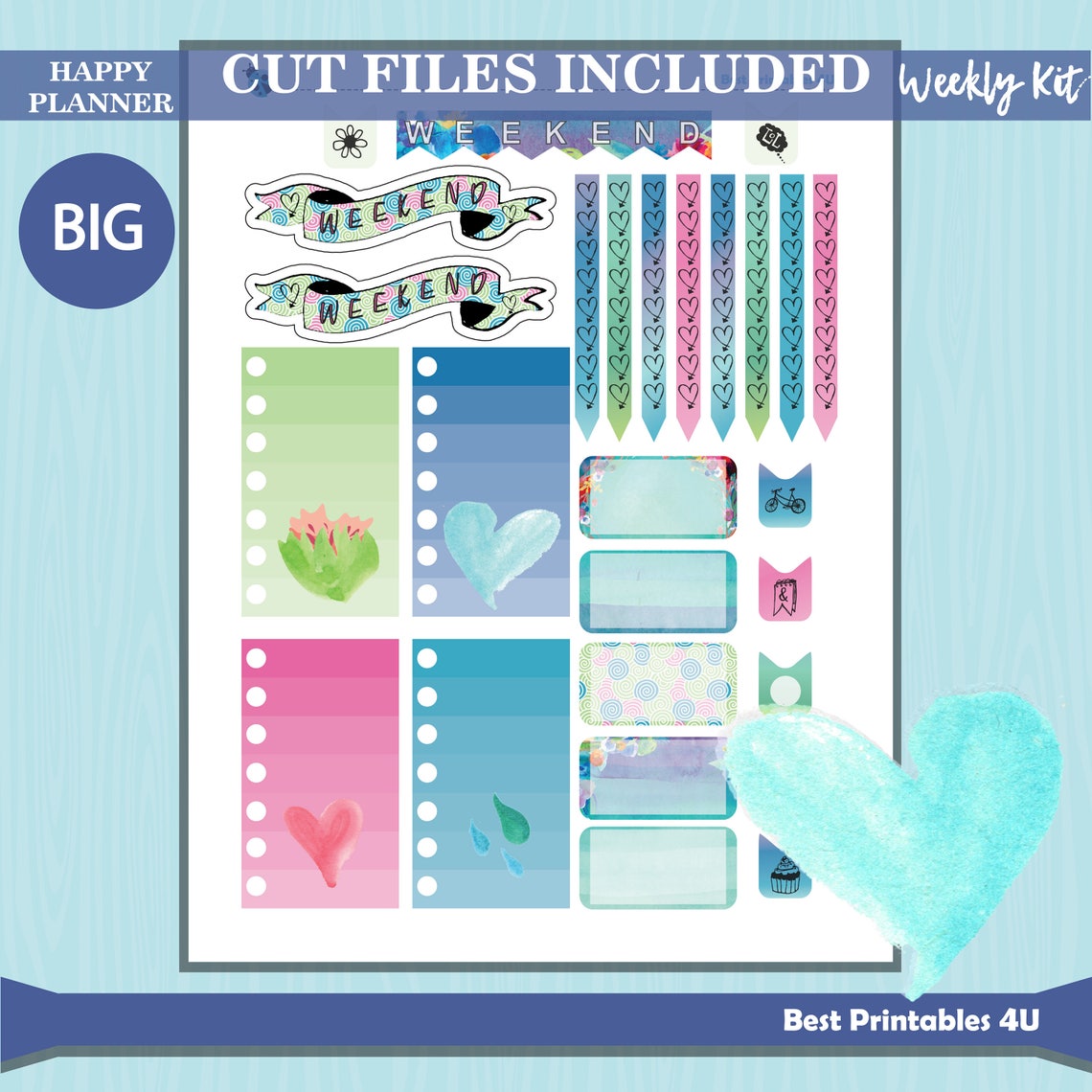 BIG Happy Planner Weekly Kit Watercolor Weekly Kit Big Happy - Etsy