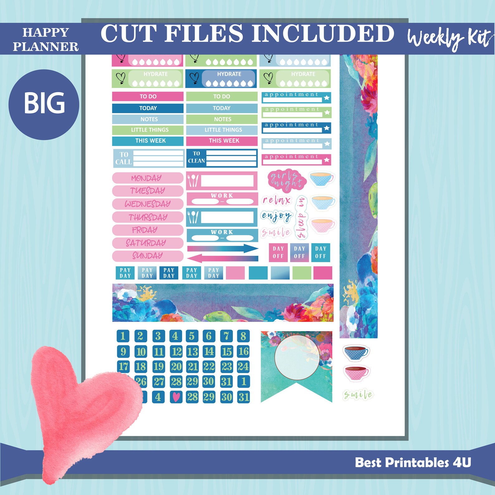 BIG Happy Planner Weekly Kit Watercolor Weekly Kit Big Happy - Etsy
