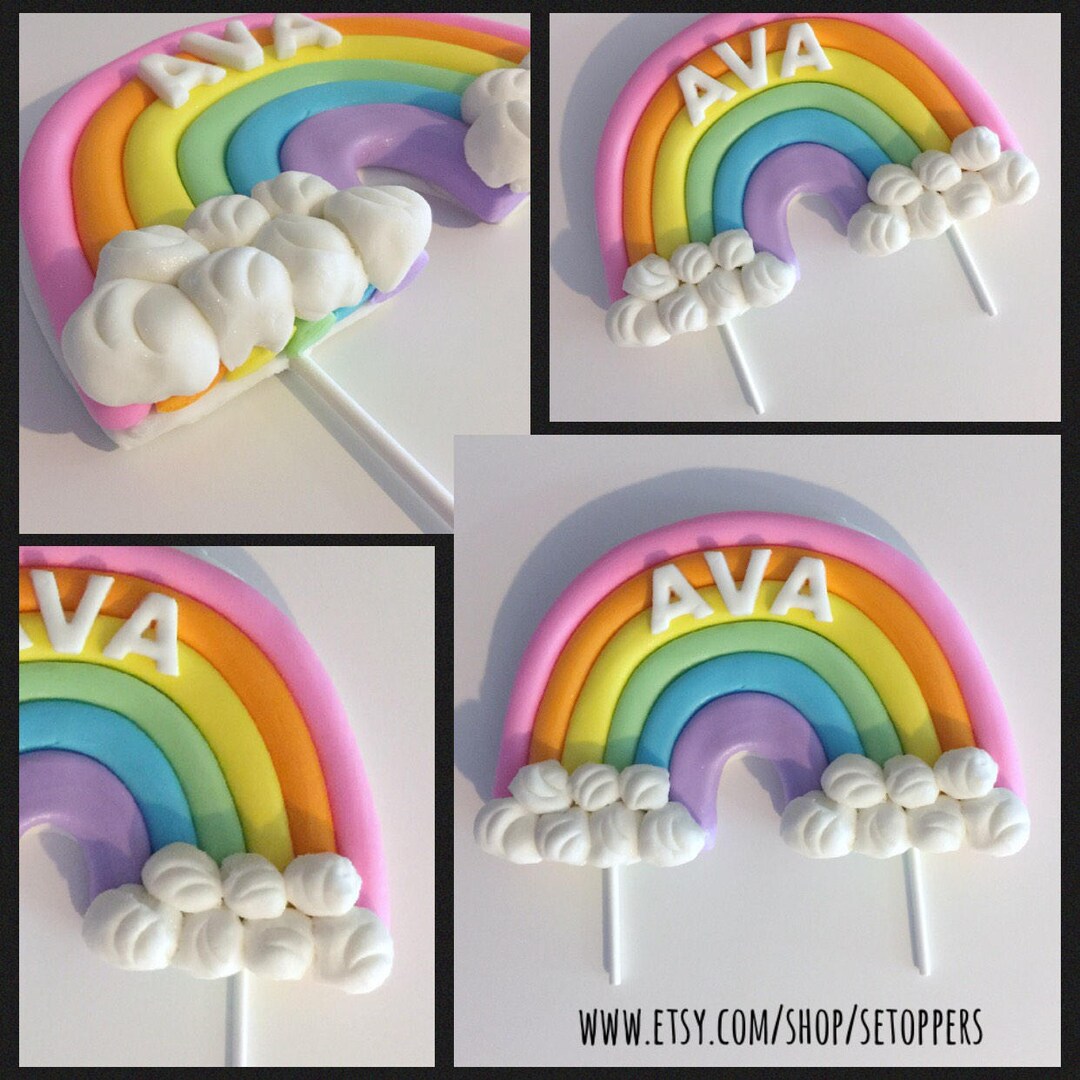 Rainbow Cake Topper, Custom Cake Topper, Fondant Cake Topper, Rainbow ...