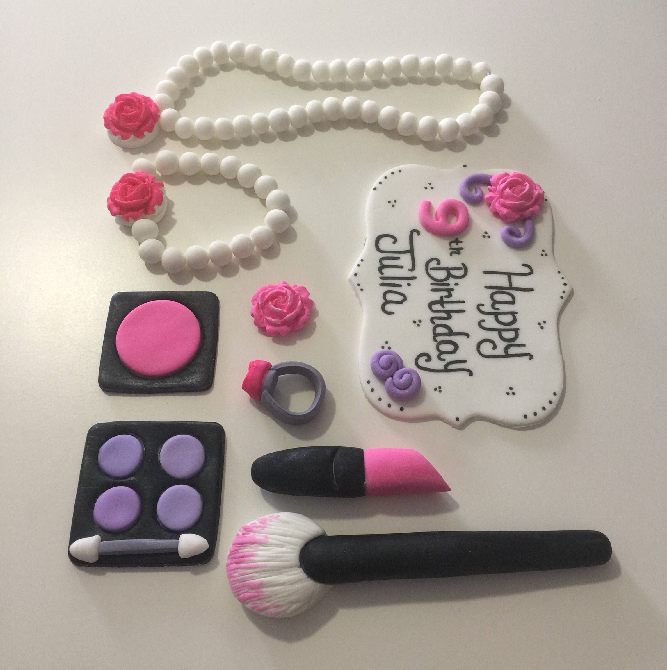 Makeup Cake Topper, Jewelry, Fondant Cake Topper, Birthday Cake Topper ...