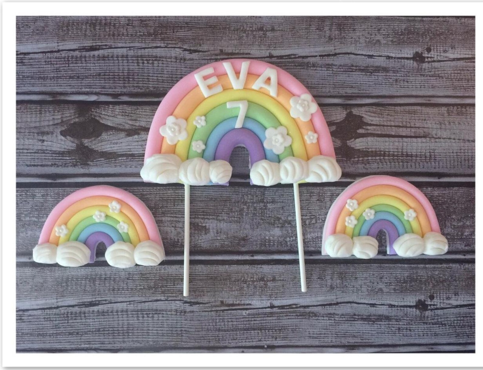 Rainbow Cake Topper, Custom Cake Topper, Fondant Cake Topper ...