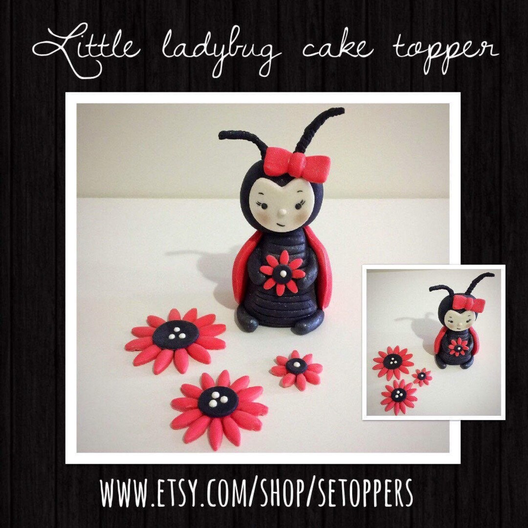 Ladybug Cake Topper, Fondant Cake Topper, Birthday Cake Topper, Fondant ...