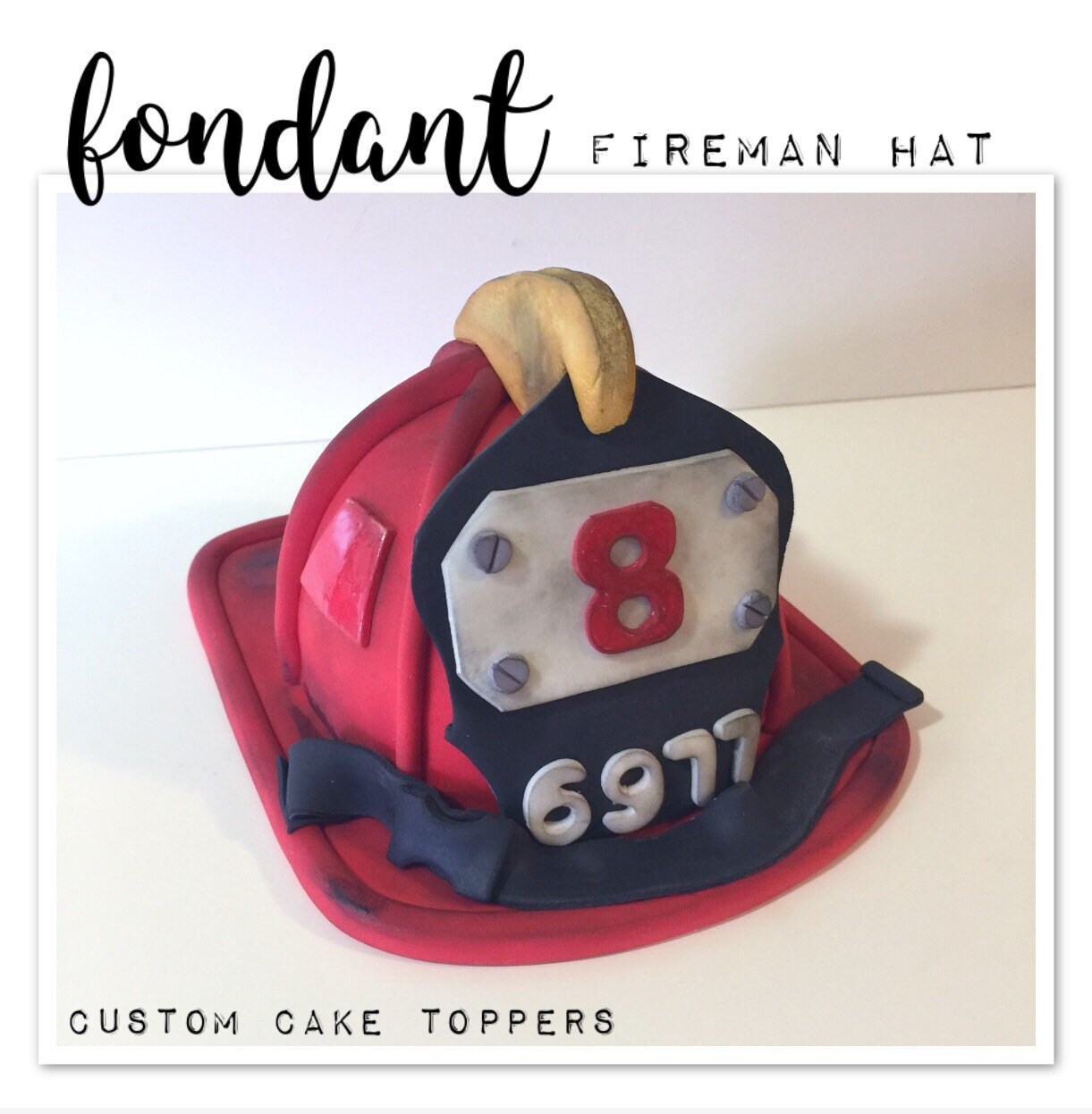Red Fireman Hat, Fondant Fireman Hat, Fireman Cake Top, Fondant Fireman ...