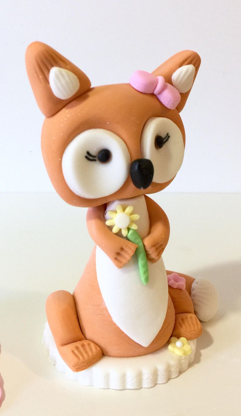 Fondant Fox, Baby Shower, Fox Cake Topper, Girly, Pink, Fondant Flowers ...