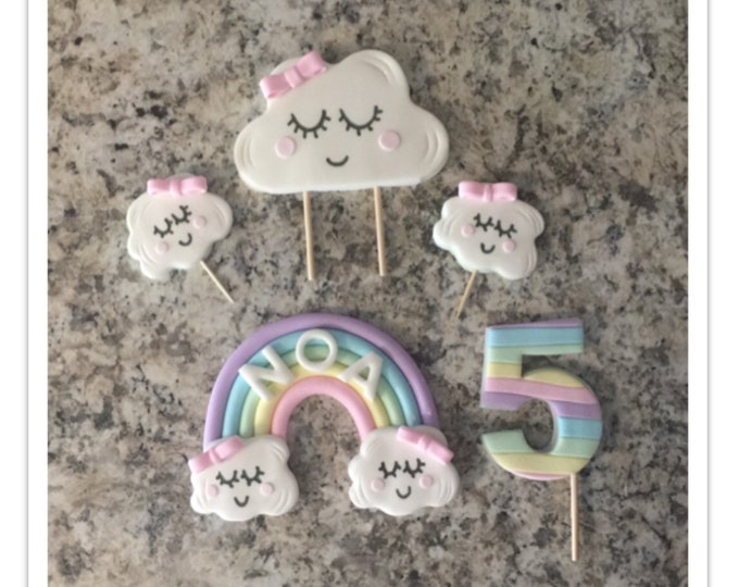 Rainbow Cake Topper, Cloud Cake Topper, Fondant Cake Topper, Rainbow ...