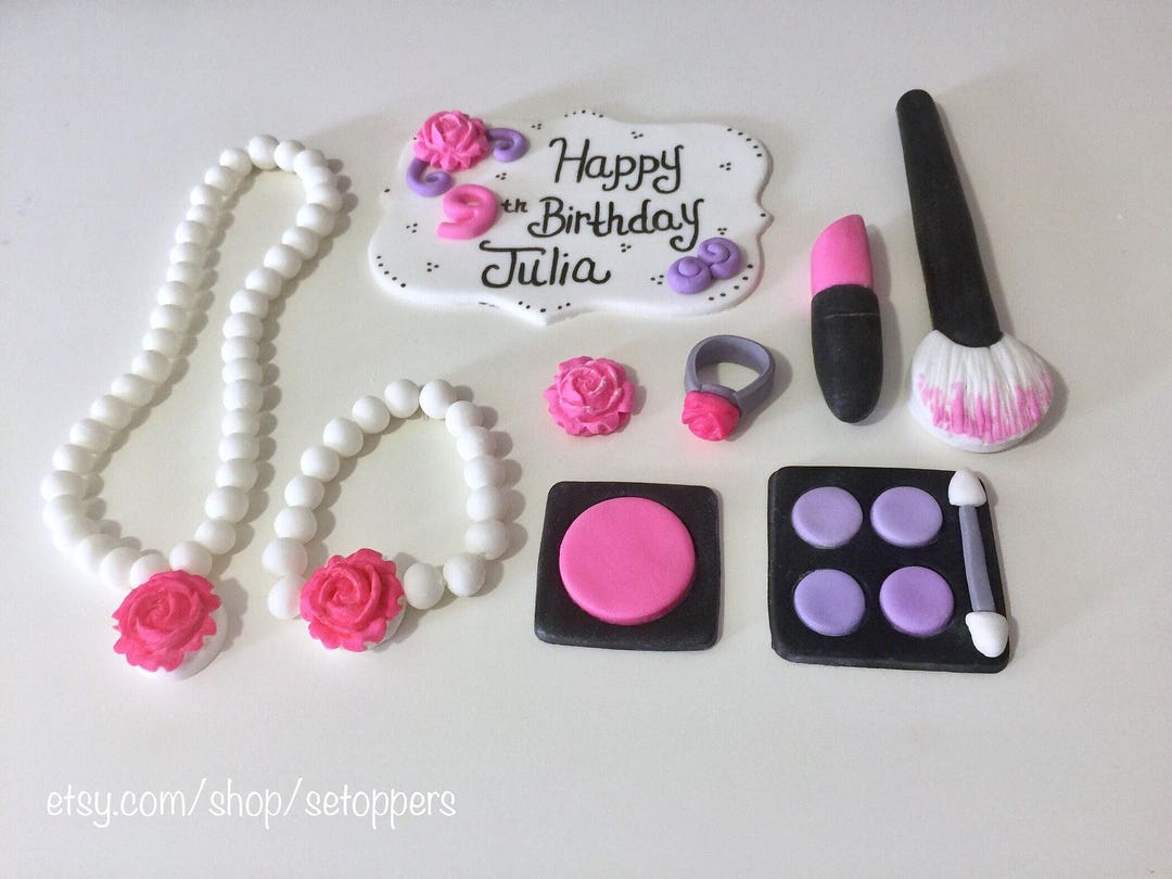 Makeup Cake Topper, Jewelry, Fondant Cake Topper, Birthday Cake Topper ...
