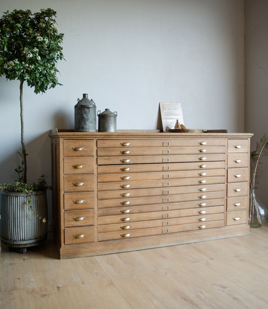Rare Large French Oak Bank of Drawers / Chest of Drawers / Architect ...