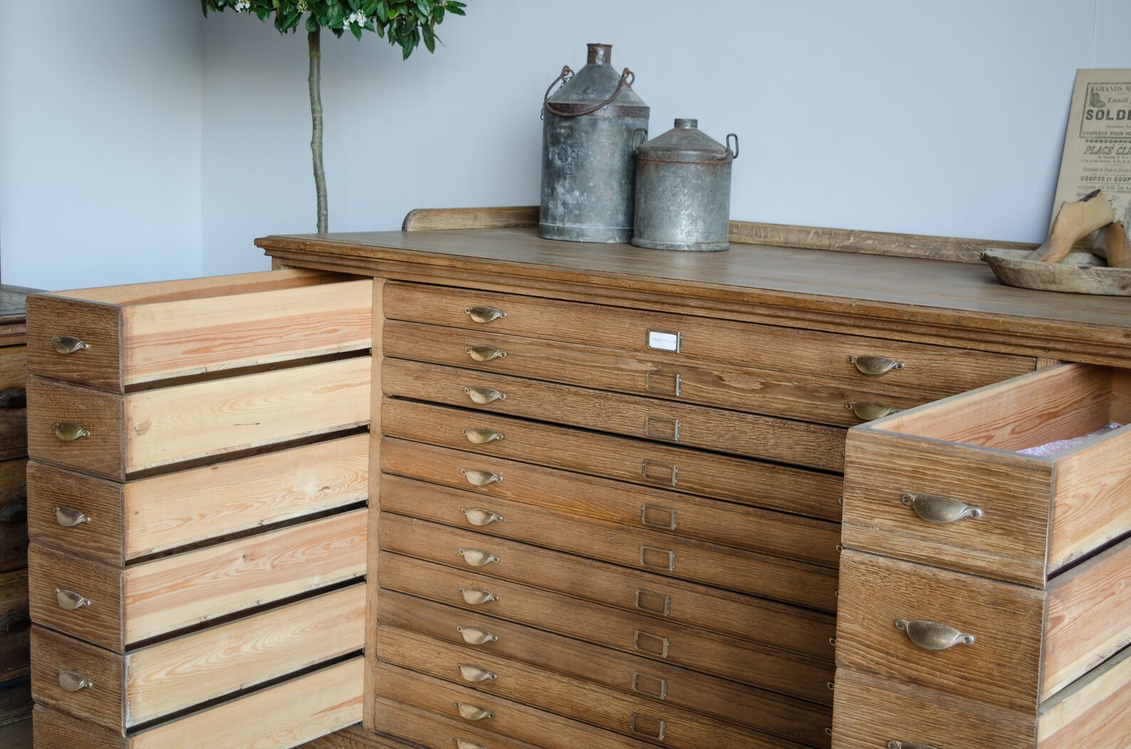 Rare Large French Oak Bank of Drawers / Chest of Drawers / Architect ...