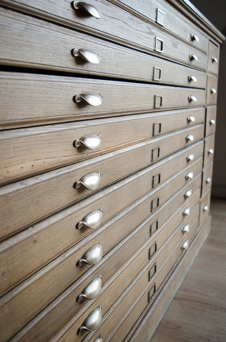 Rare Large French Oak Bank of Drawers / Chest of Drawers / Architect ...