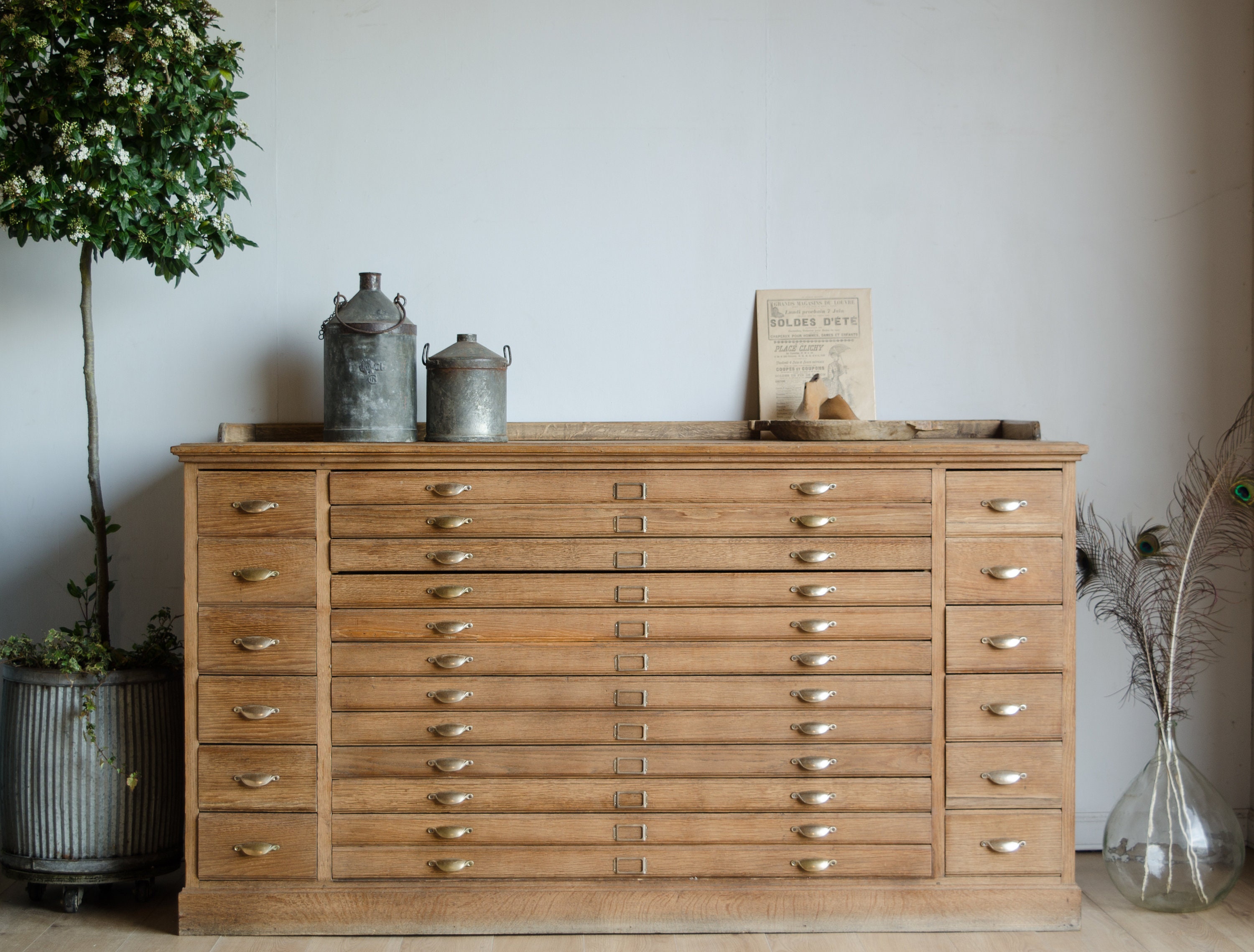 Rare Large French Oak Bank of Drawers / Chest of Drawers / Architect ...