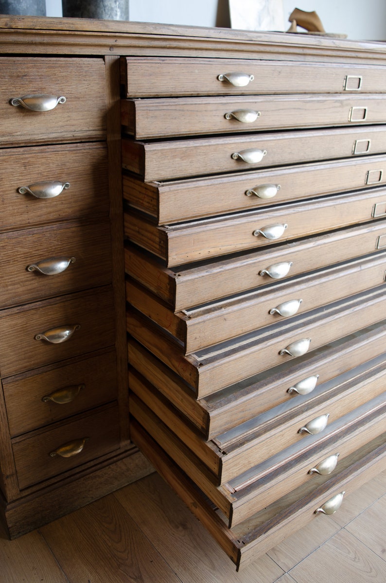 Rare Large French Oak Bank of Drawers / Chest of Drawers / Architect ...