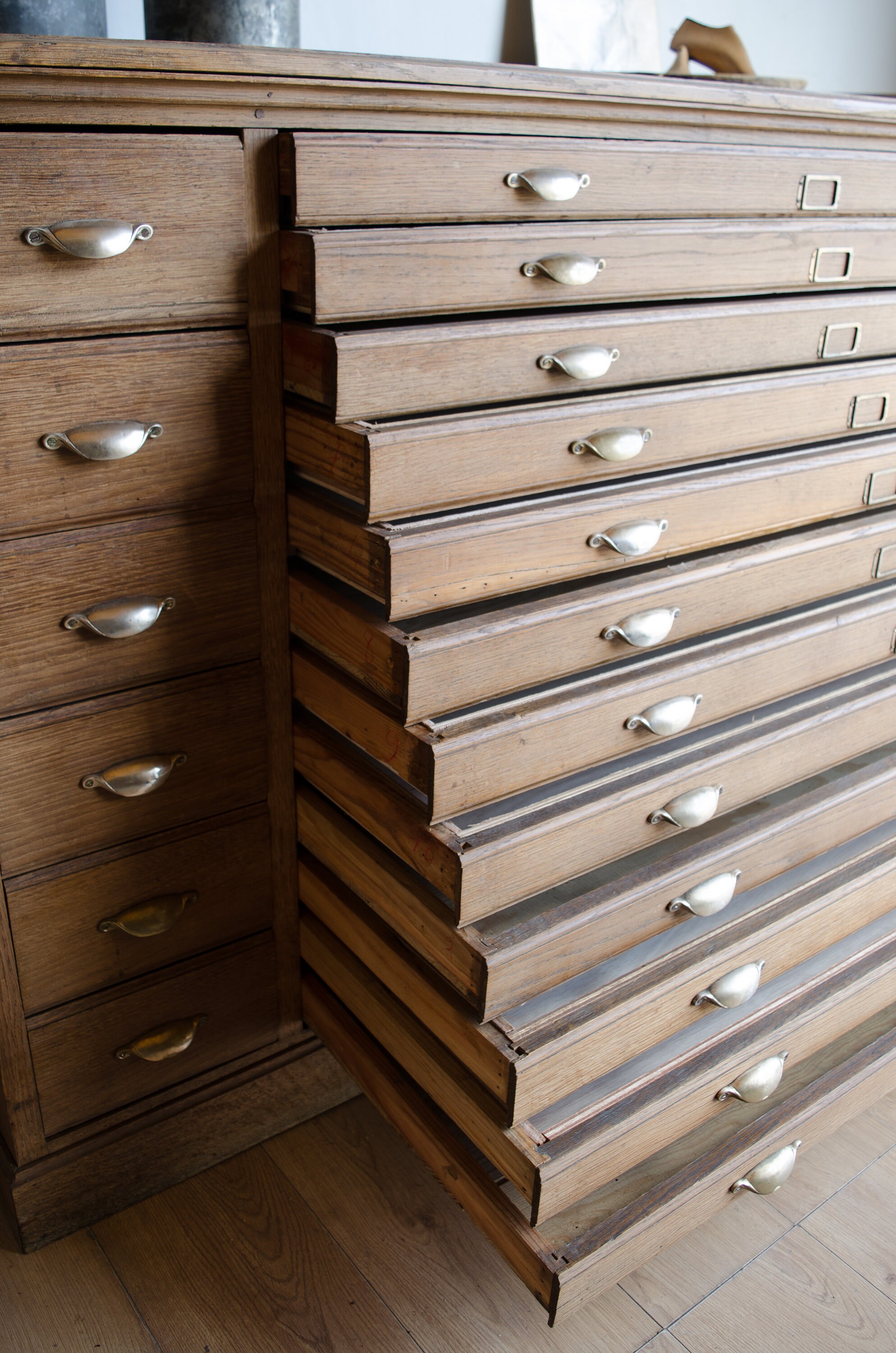 Rare Large French Oak Bank of Drawers / Chest of Drawers / Architect ...