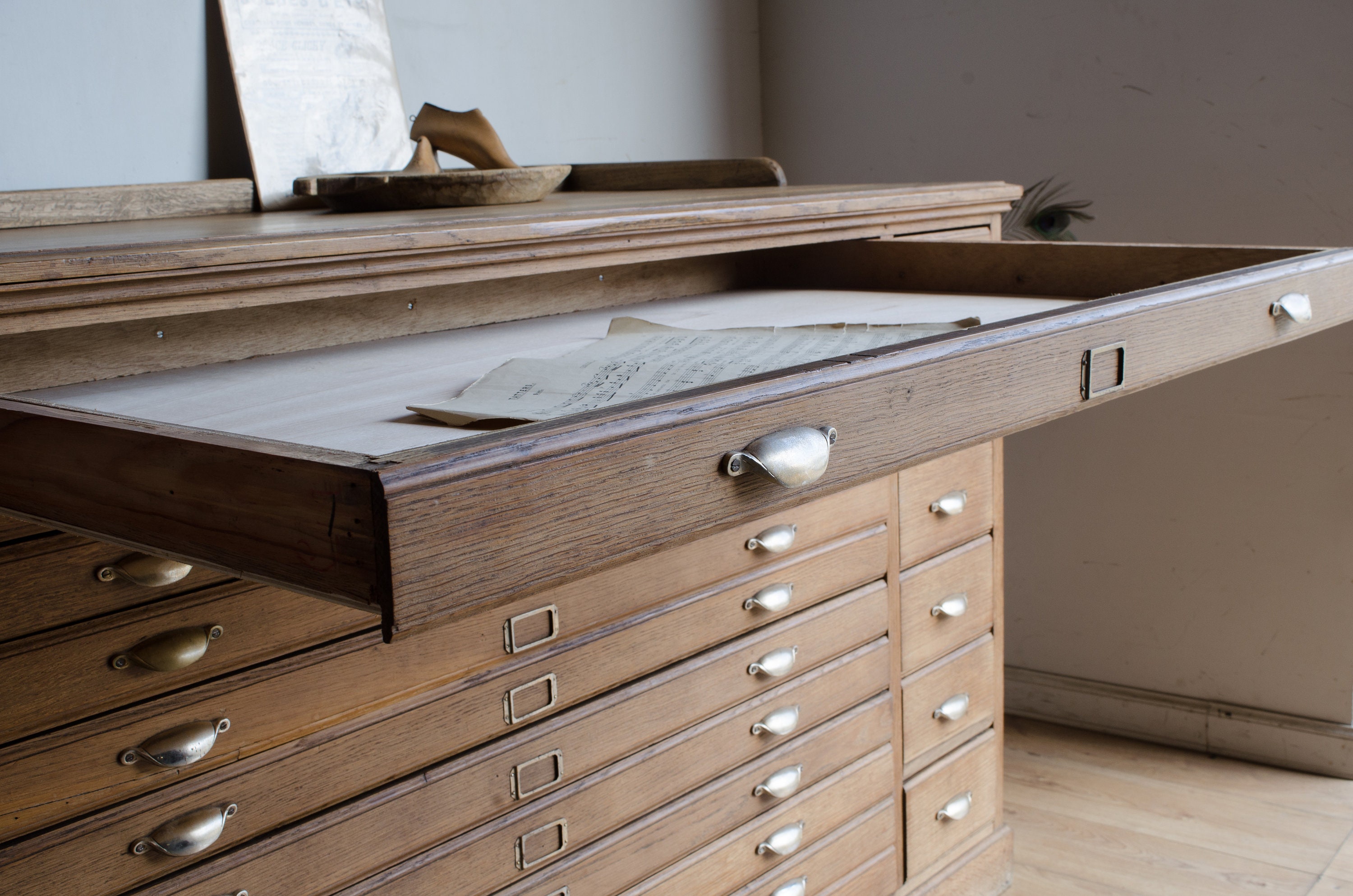 Rare Large French Oak Bank of Drawers / Chest of Drawers / Architect ...