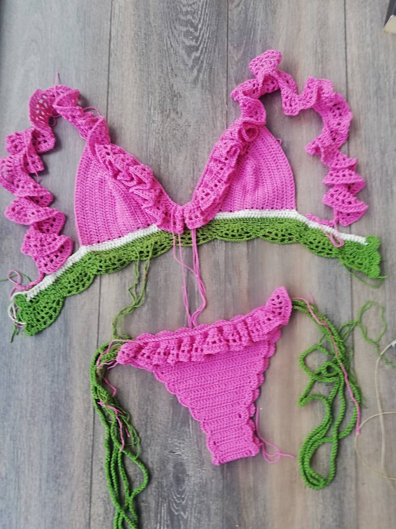 Watermelon Bikini Ruffle Swimsuit Crochet Bikini Set Frills Bikini ...