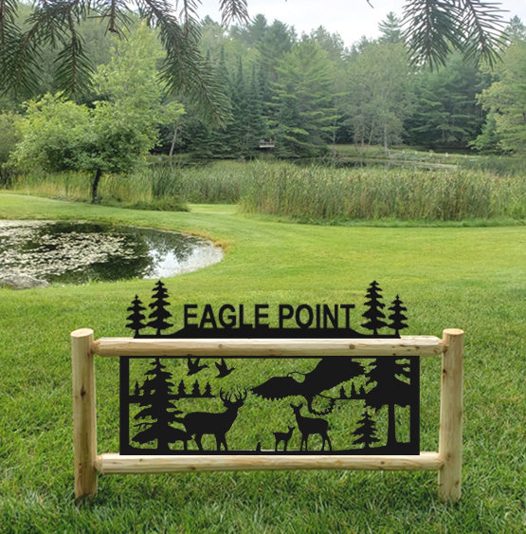 Bald Eagle Ducks and Deer Cedar Log Sign With Pine Trees - Etsy