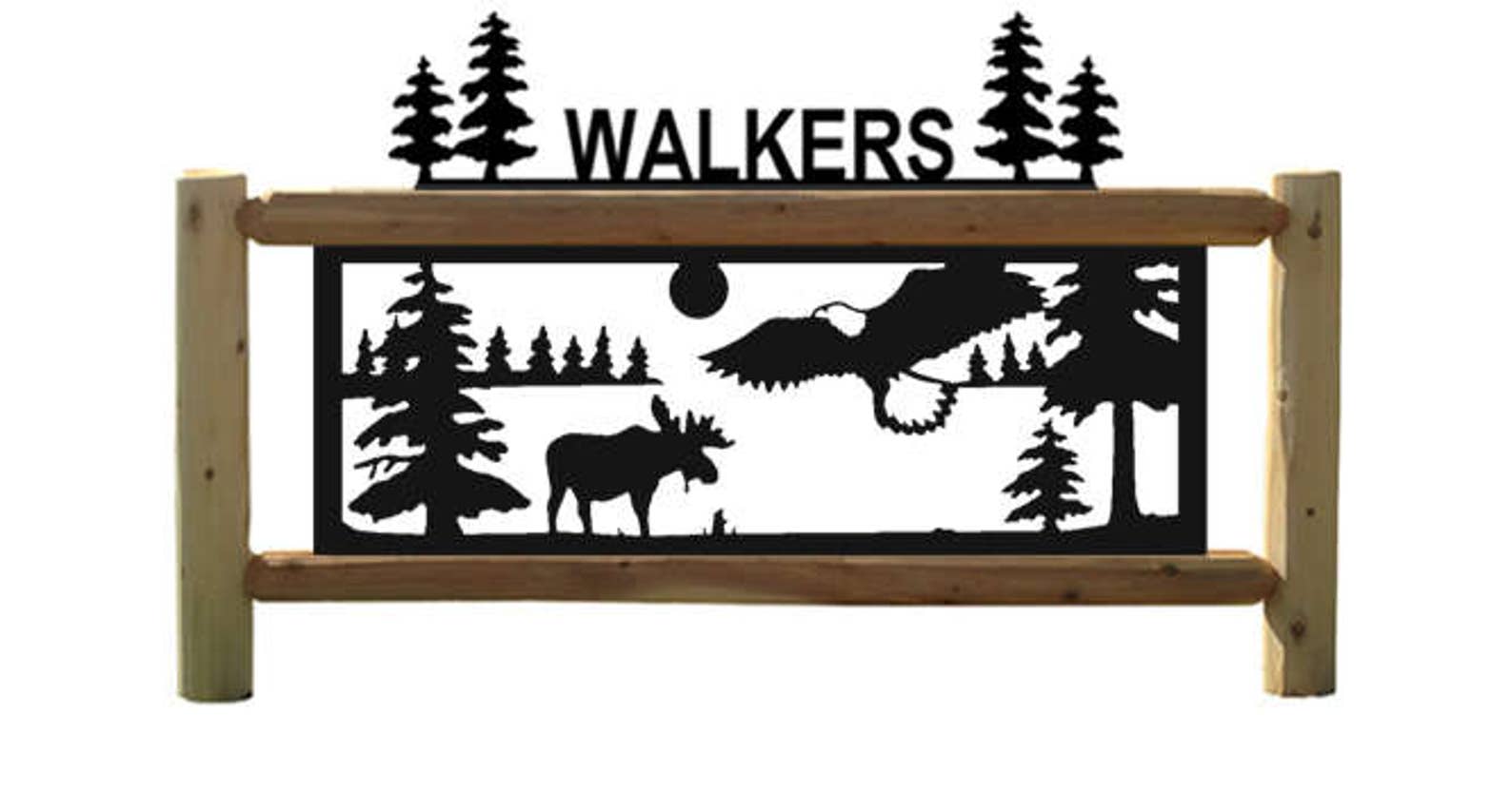Bald Eagle and Moose Cedar Log Sign With Pine Trees - Etsy