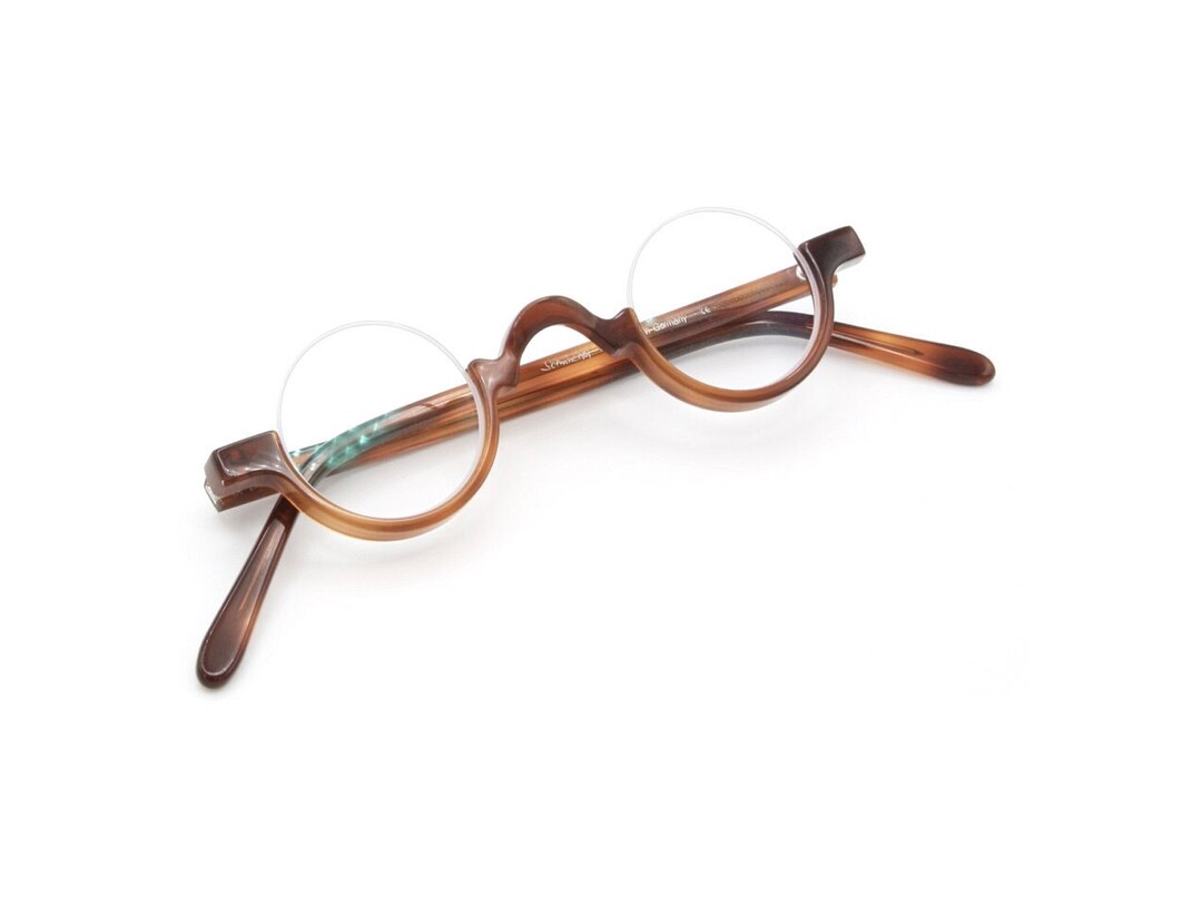 Round Lower Half Rim Eyeglasses by Schnuchel 3604 Light Brown Acetate ...