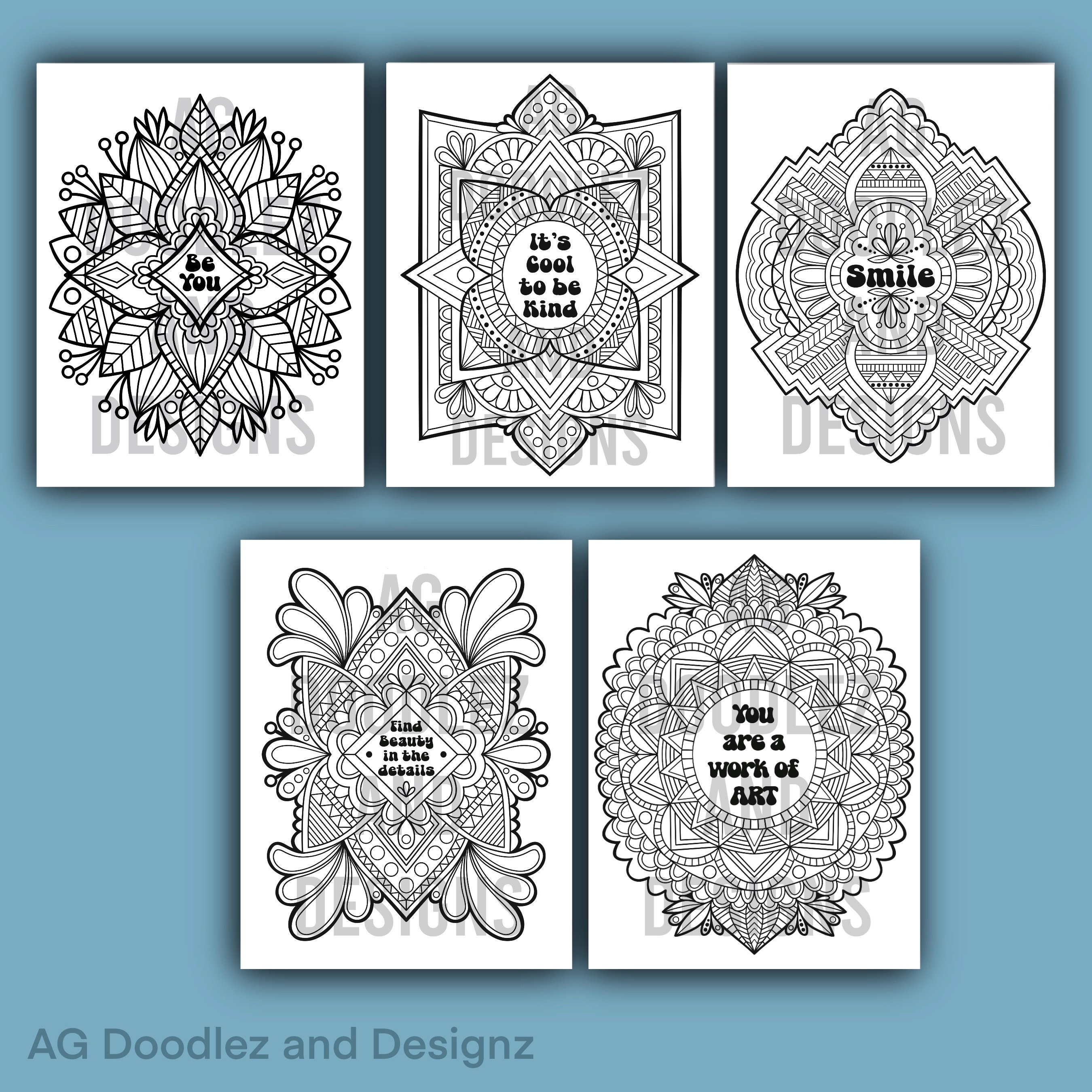 Positive Sayings, Zentangle Design Coloring Pages - Etsy
