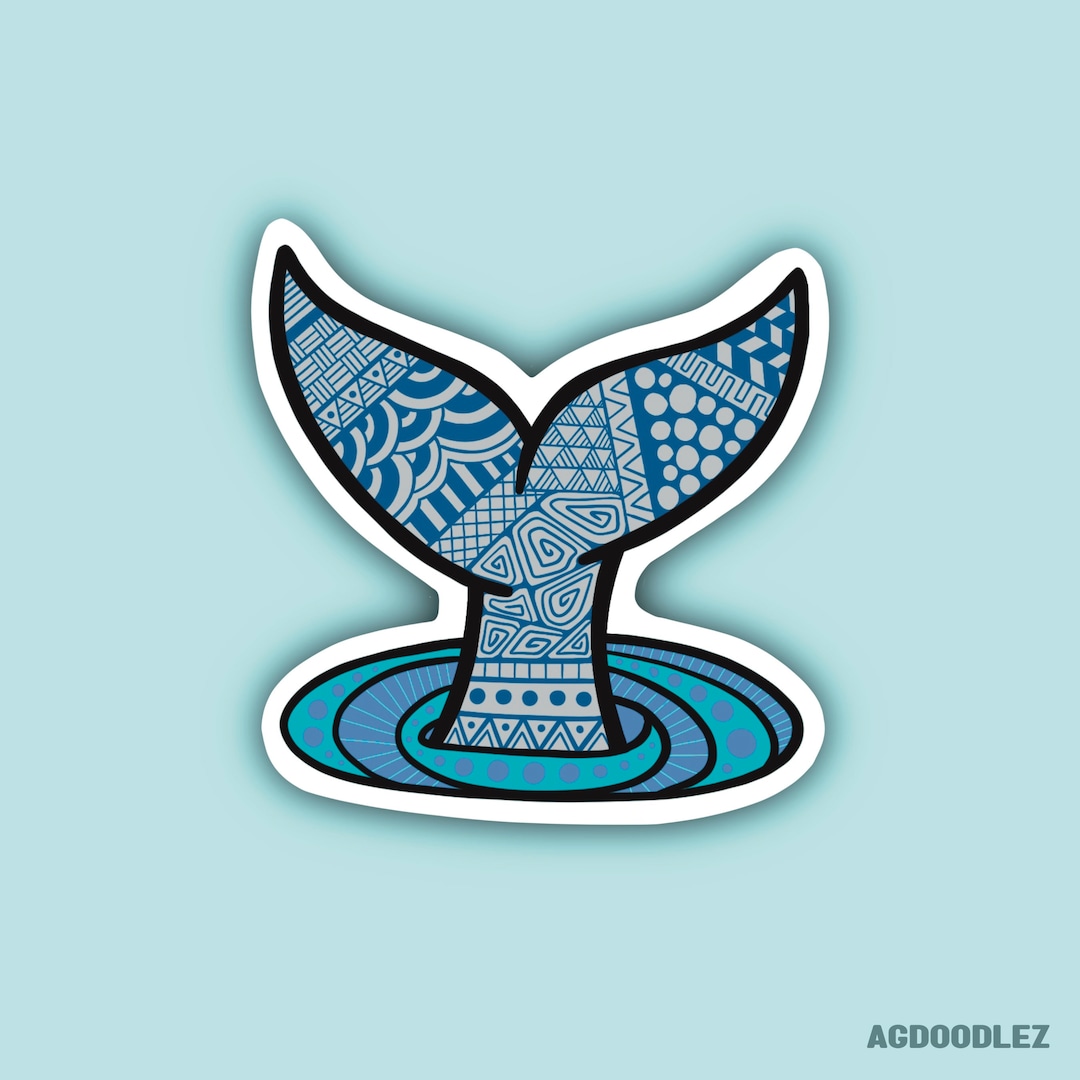 Blue Zentangle Designed Whale Tail Waterproof Sticker - Etsy