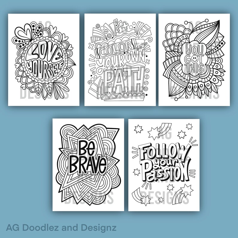 Positive Sayings, Zentangle Design Coloring Pages - Etsy