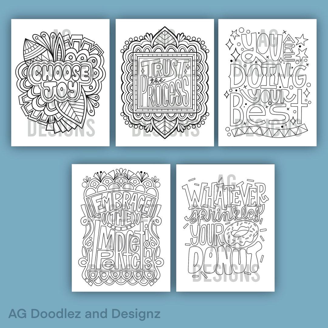 Positive Sayings, Zentangle Design Coloring Pages - Etsy