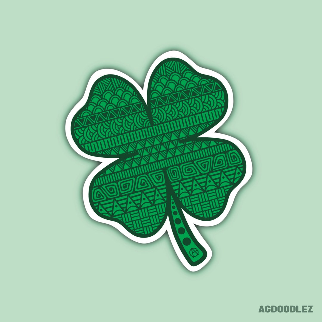 Zentangle Green Lucky Shamrock Waterproof Sticker - Etsy