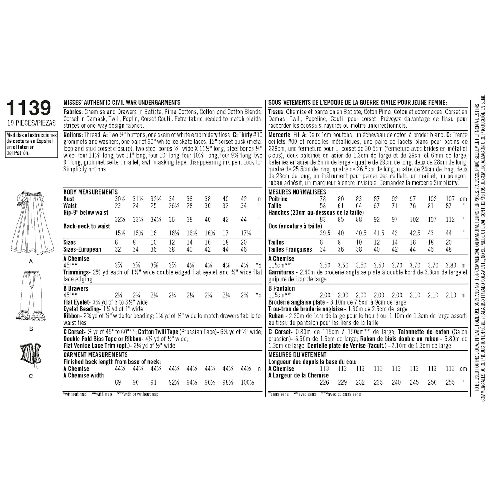 Simplicity 1139 Misses Civil War Undergarments. Corset, Drawers ...