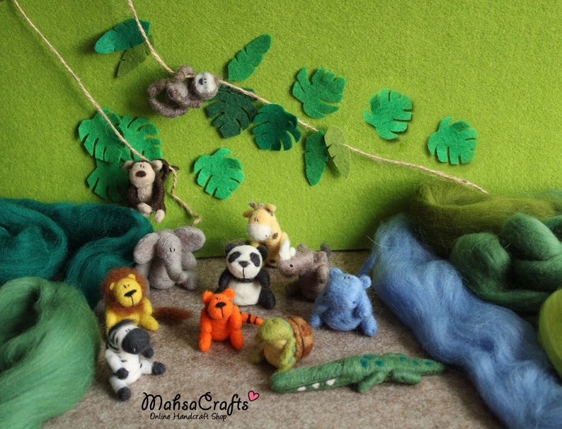 Felt Animals, Jungle Animals, Animal Figurine, Dollhouse Miniatures ...