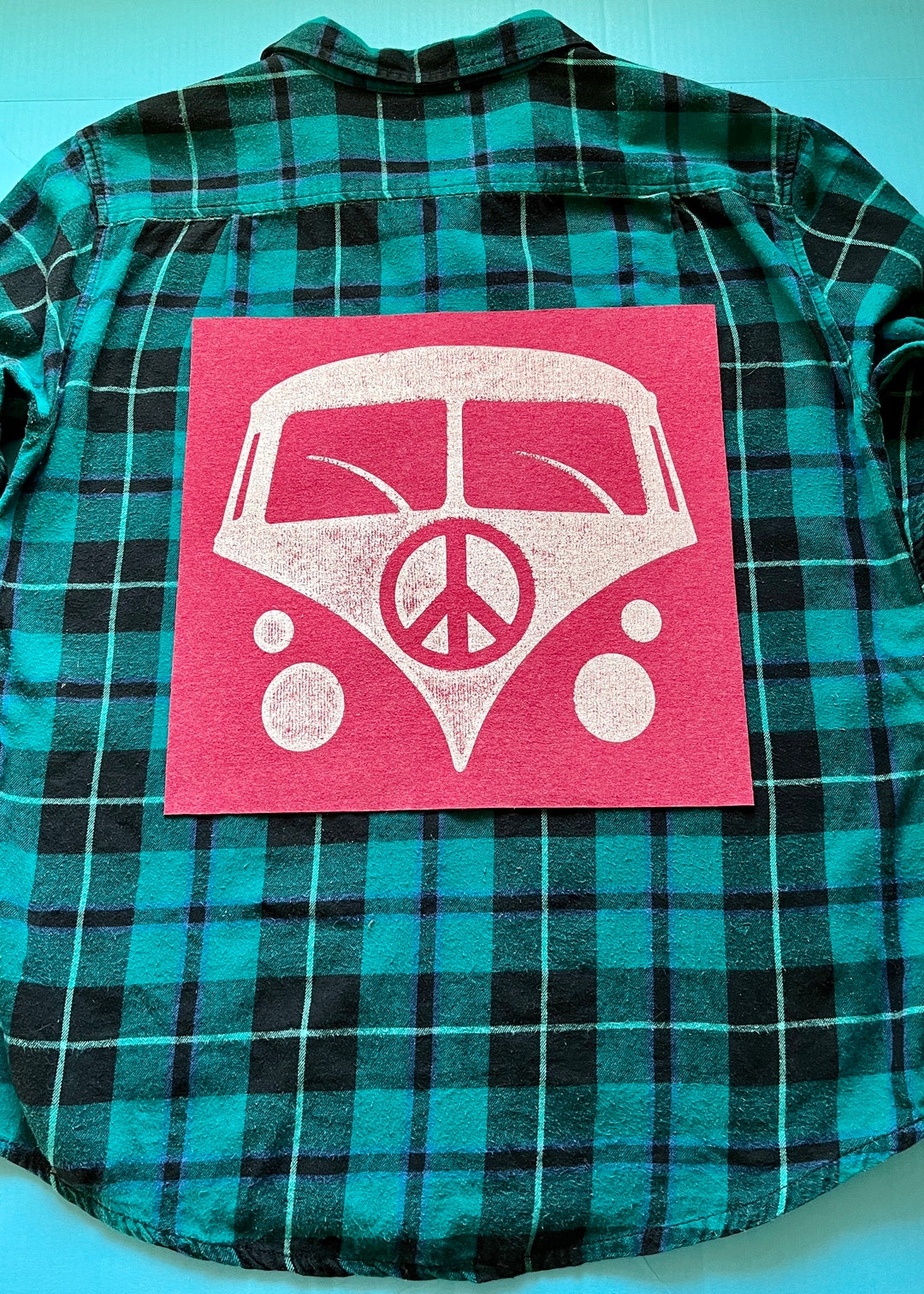 Custom Made Upcycled Volkswagen Van Retro 60s Woodstock Hippie Flannel ...