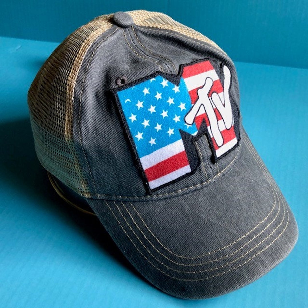 MTV Logo Trucker Hat American Flag 80s Retro Music Television Mesh Snap ...