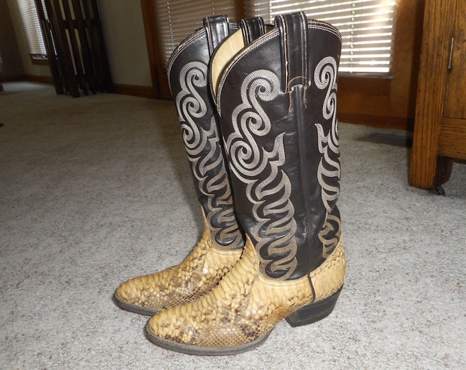 Vintage TONY LAMA Python Snakeskin Leather Cowboy Boots 5-1/2 B Made in ...