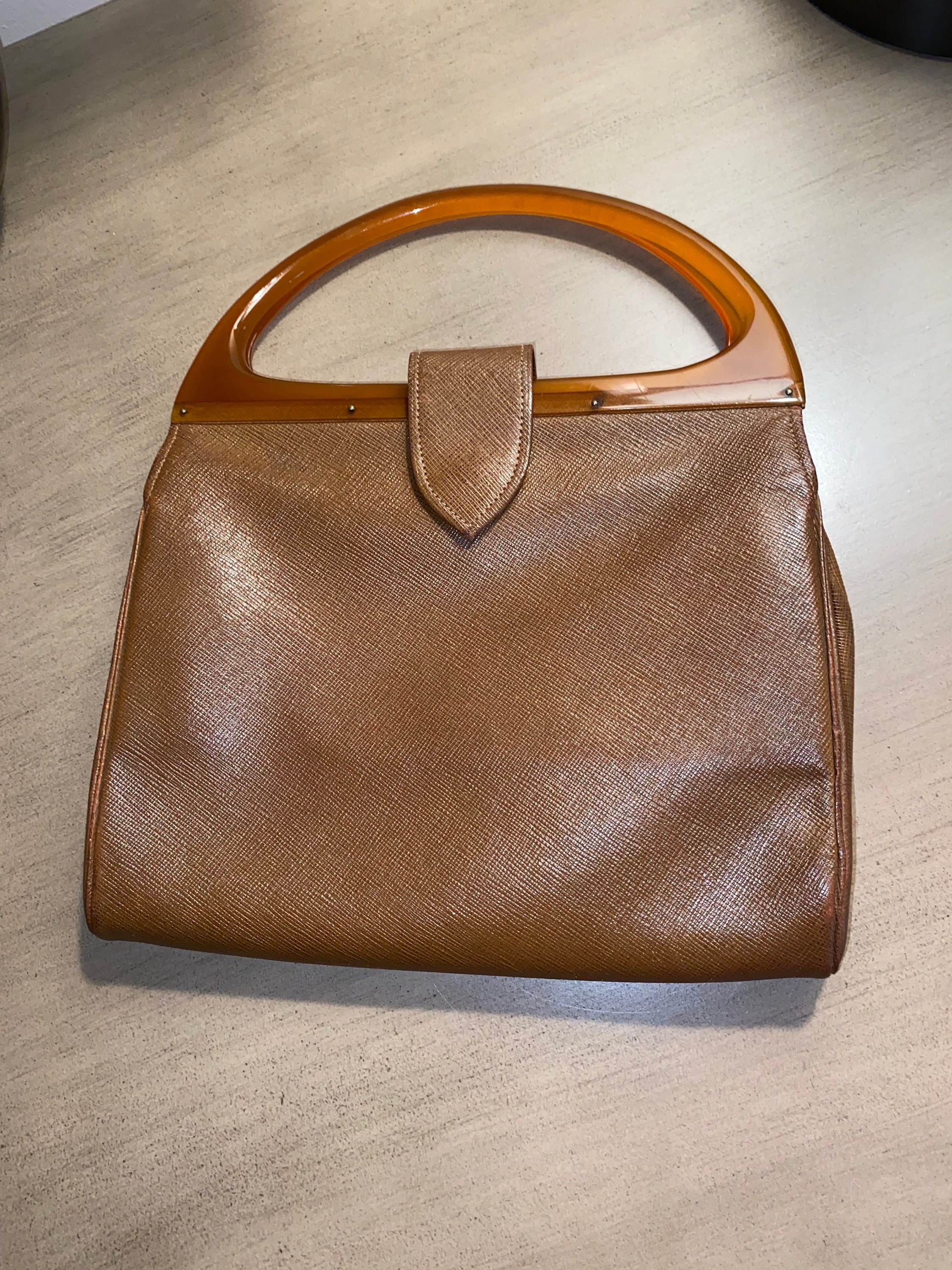 Vintage 60's Brown Textured Leather Lucite/bakelite Handbag Purse - Etsy