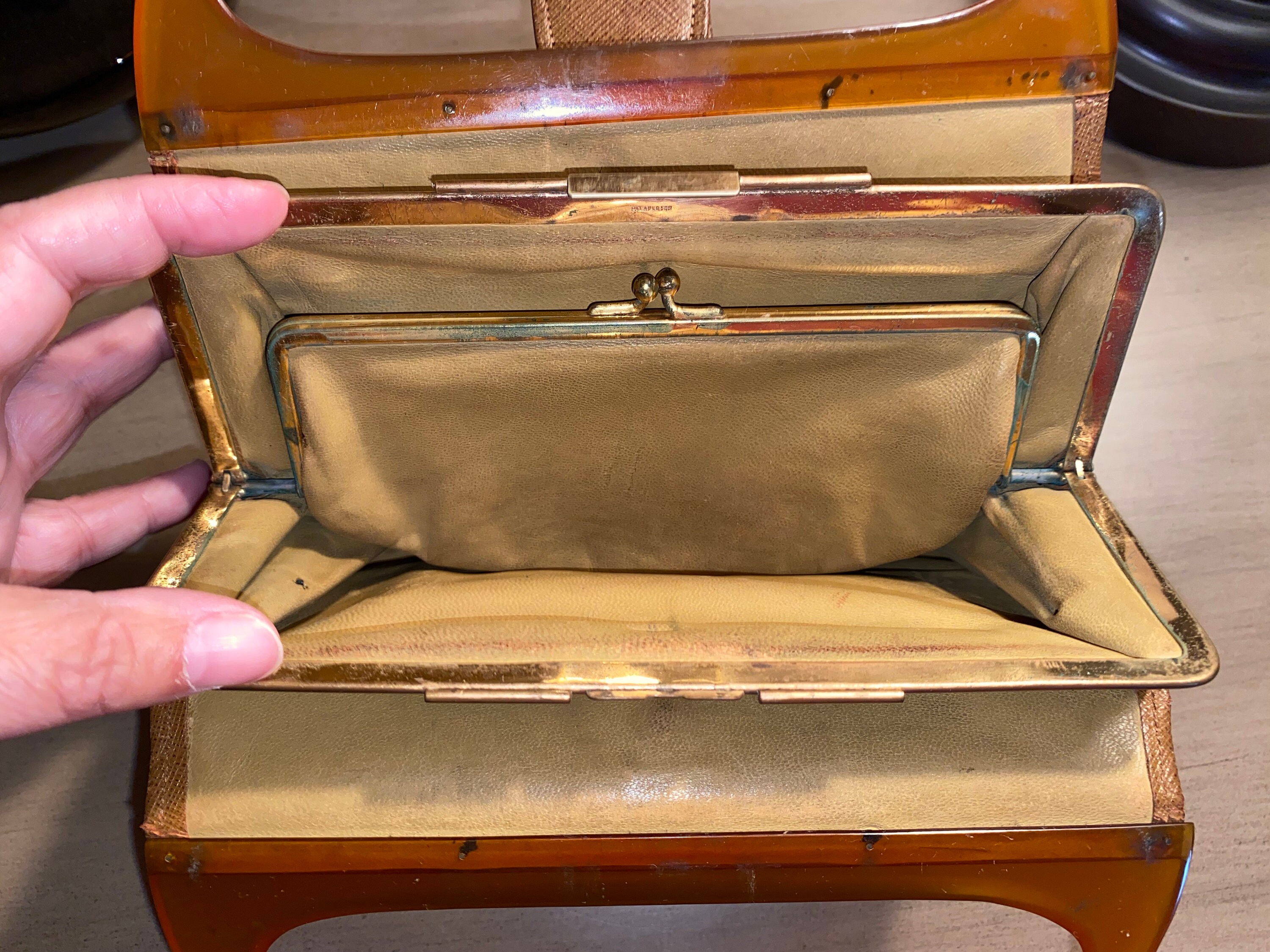 Vintage 60's Brown Textured Leather Lucite/bakelite Handbag Purse - Etsy