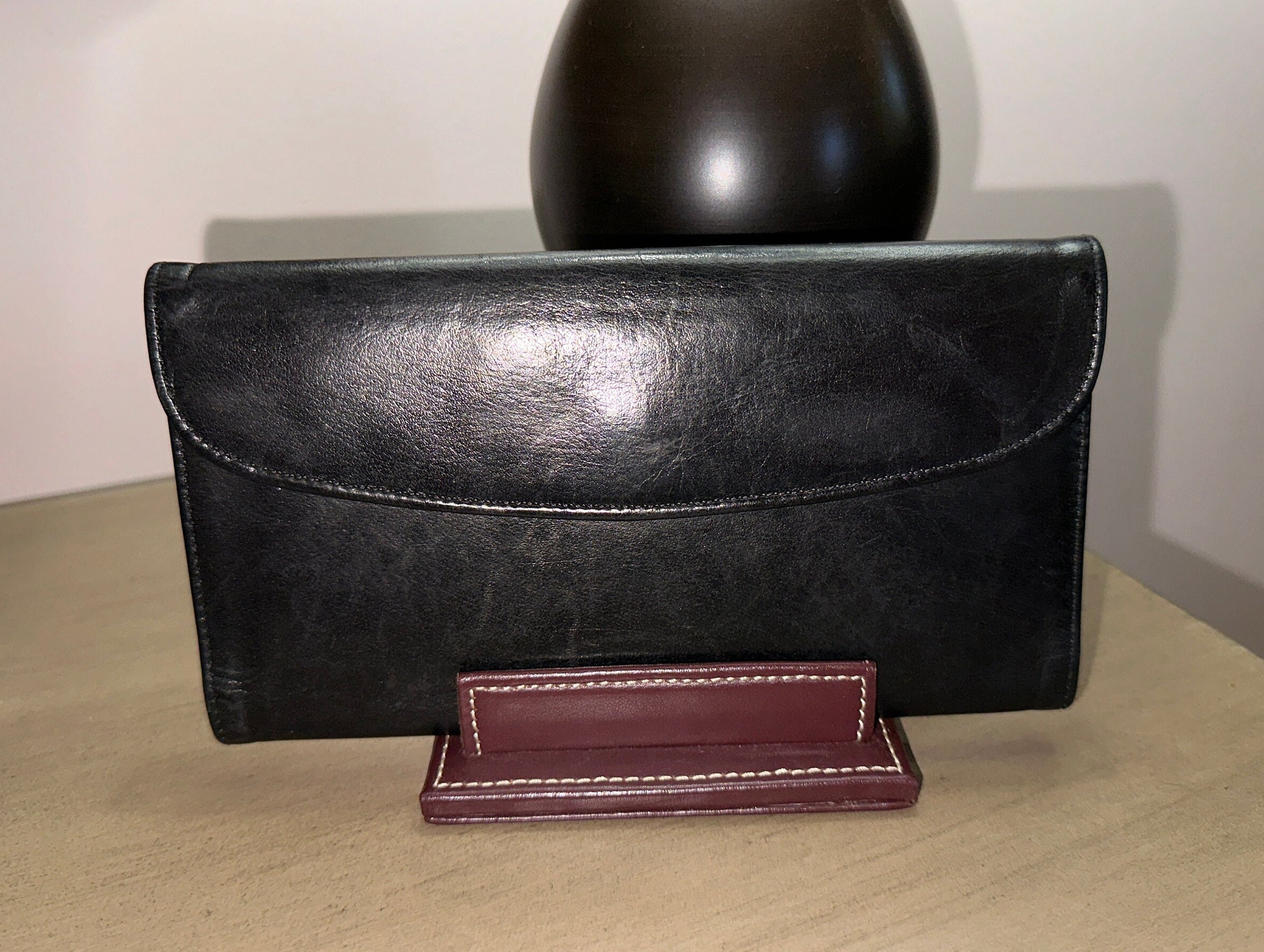 Vintage COACH Black Polished Calfskin Leather Combination Checkbook ...