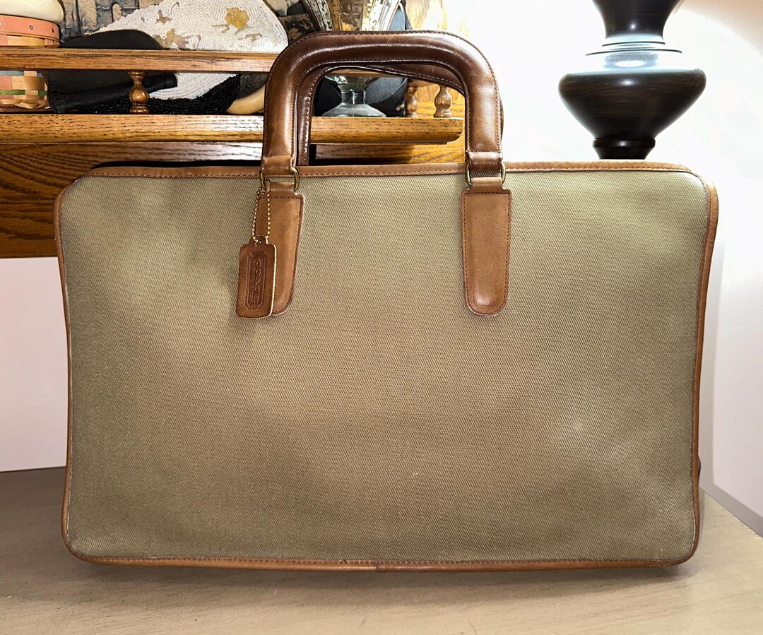 Vintage 1986 COACH Slim Satchel Large Twill & Tabac Leather Bag Purse ...