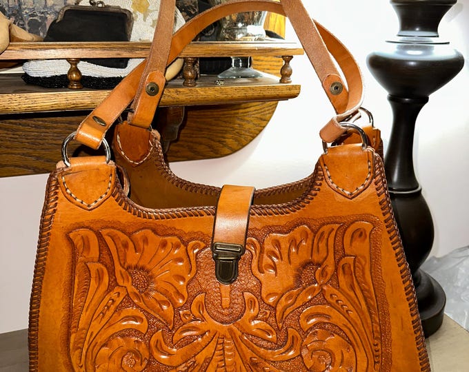 Vintage Large Hand Made Hand Tooled Leather Shoulder Bag Purse - Etsy