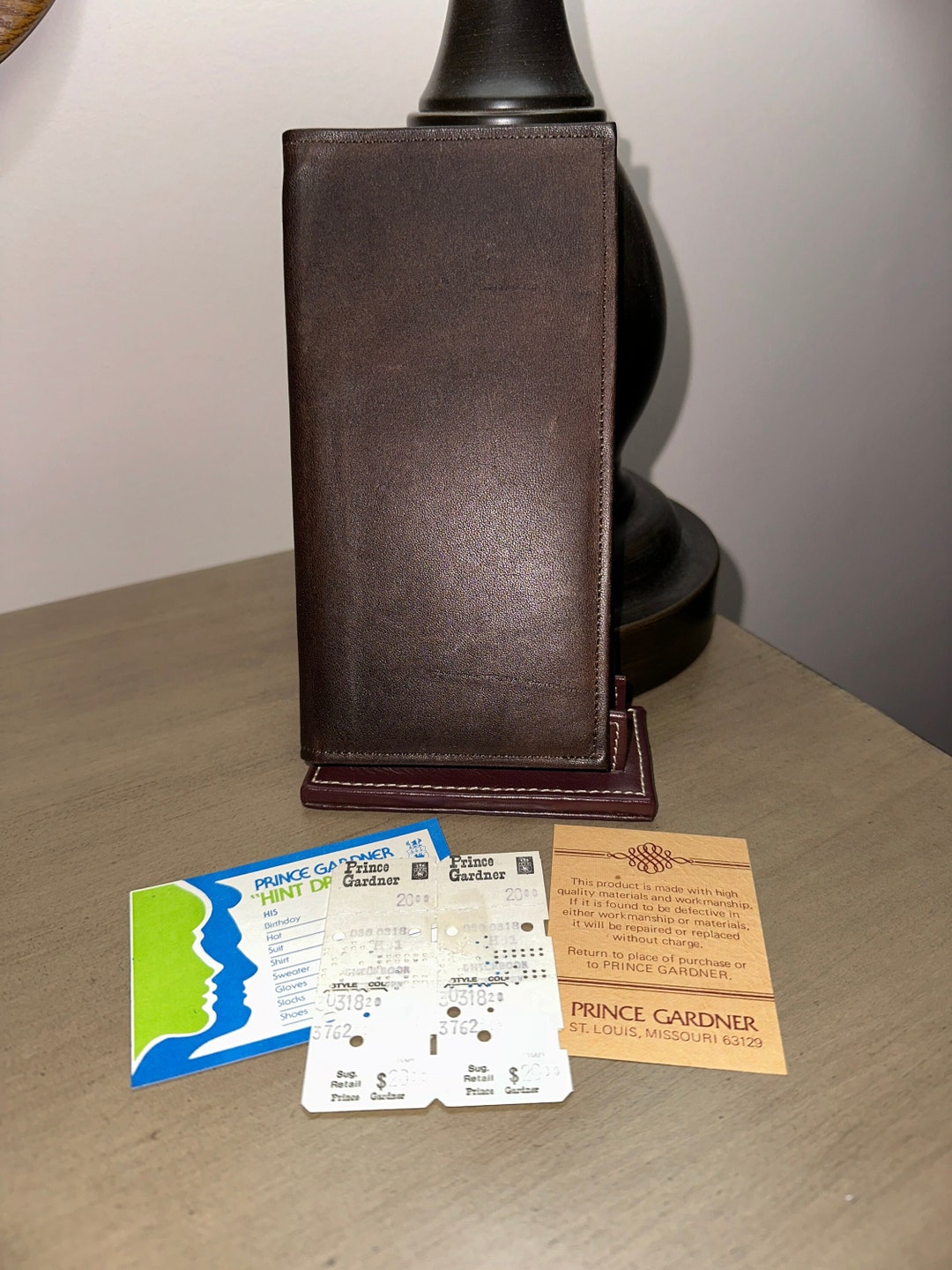 New Old Stock PRINCE GARDNER Brown Cowhide Leather Bifold Card Check ...