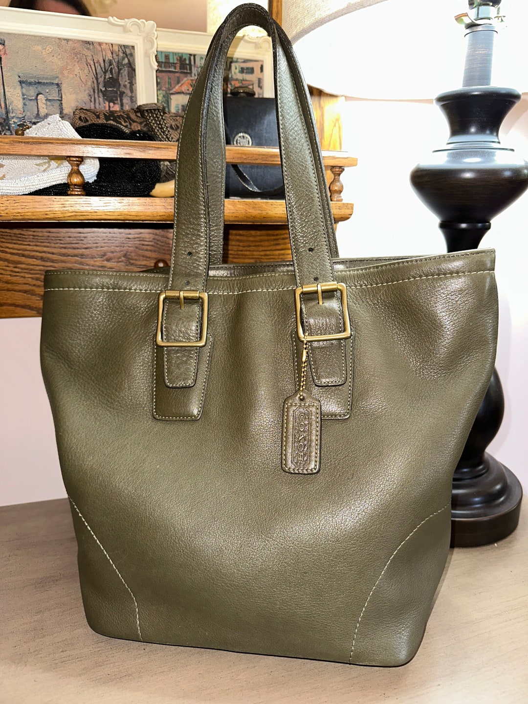 Vintage COACH Hamilton Millbrook Olive Green Leather Bucket Shoulder ...