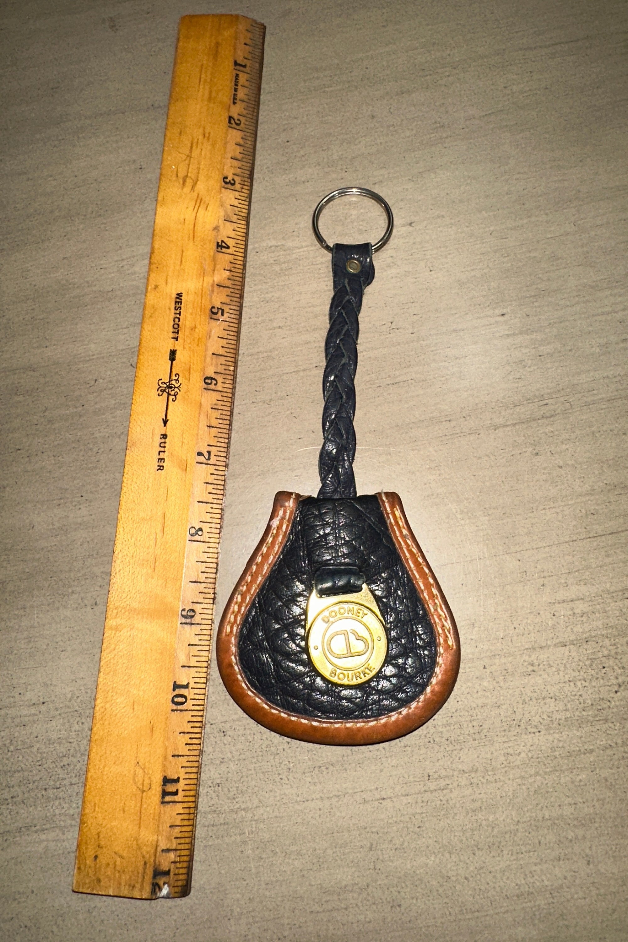 Vintage 80's DOONEY & BOURKE Black All Weather Leather / Brass Logo Key ...