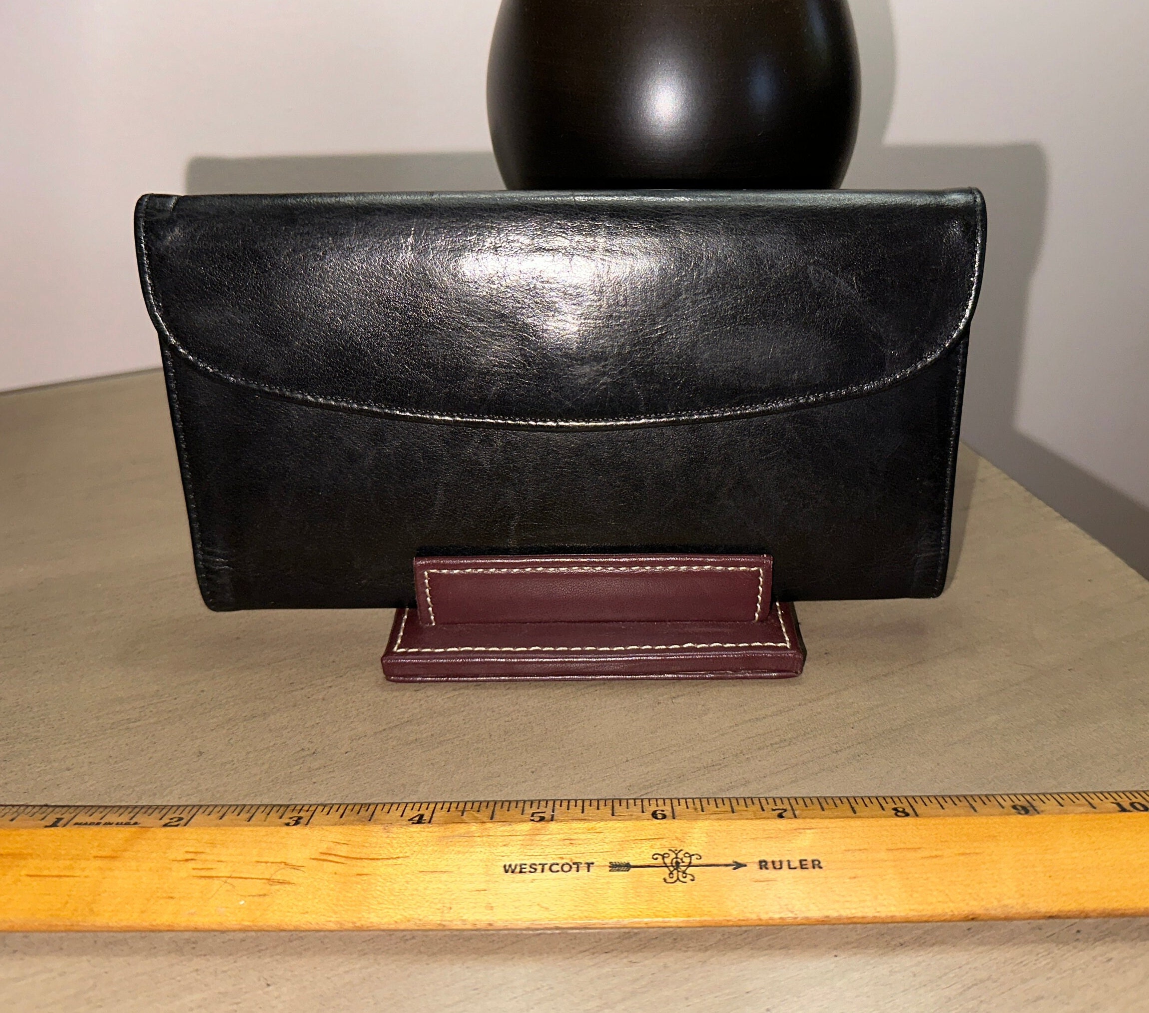 Vintage COACH Black Polished Calfskin Leather Combination Checkbook ...