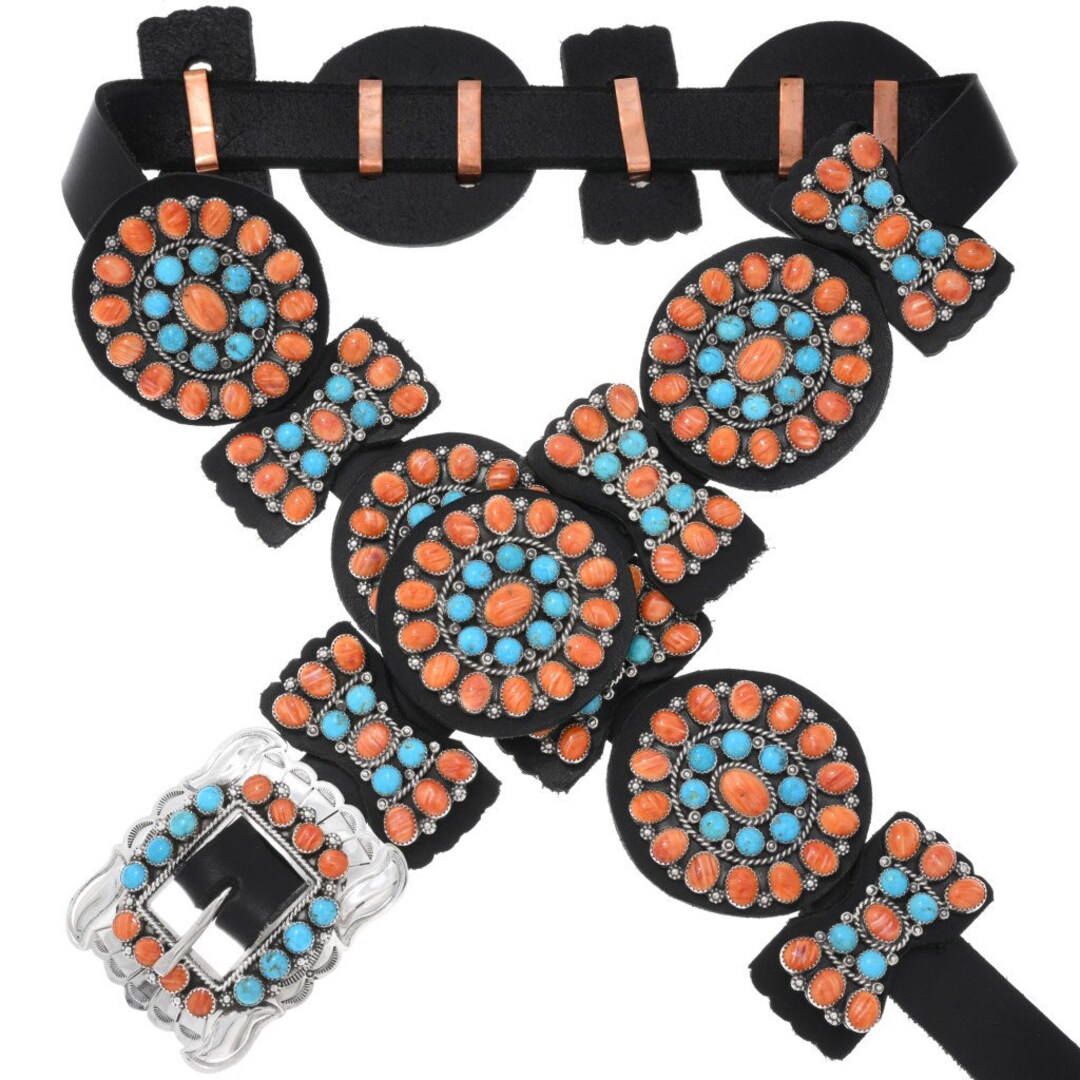 Navajo Cluster Spiny Oyster Shell Turquoise Concho Belt on Genuine ...