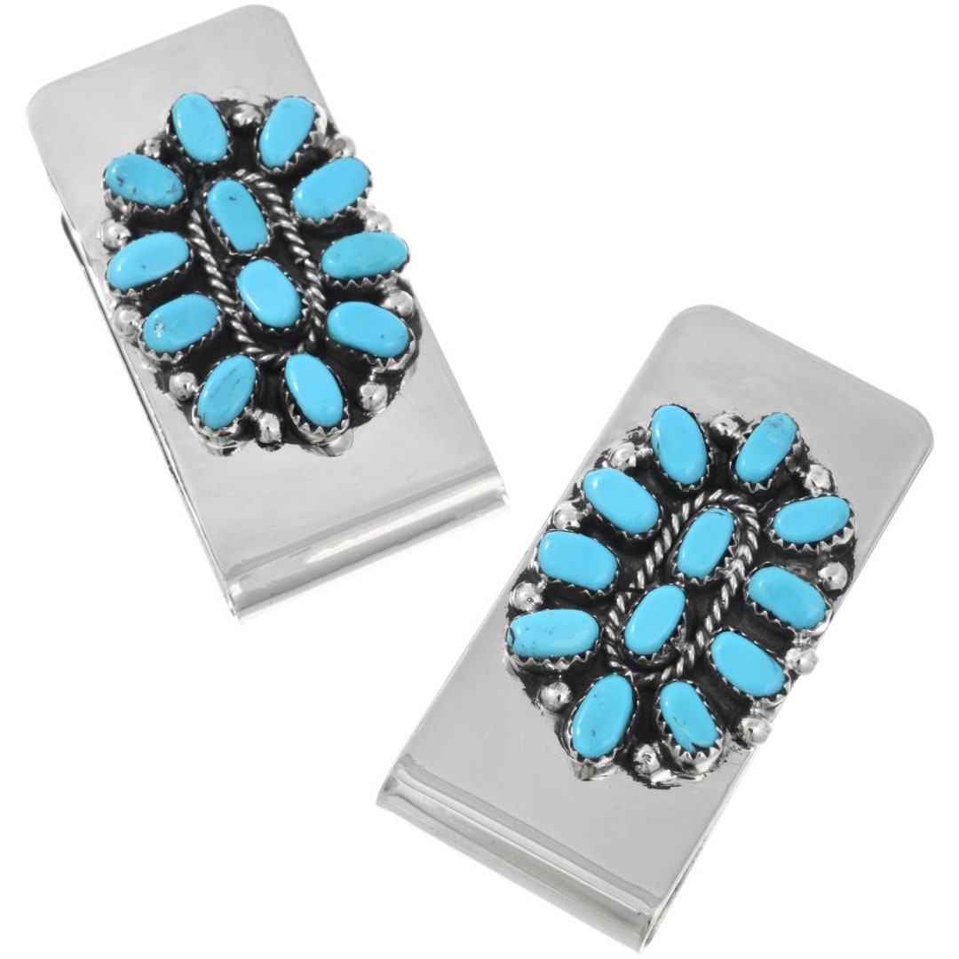 Turquoise Cluster Silver Navajo Money Clip Affordable Southwest Gift ...