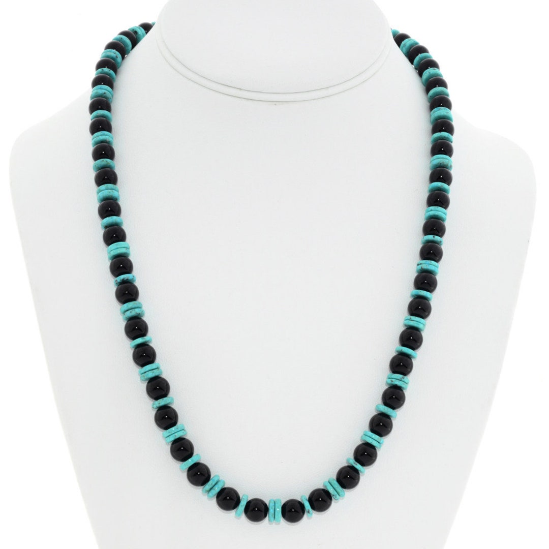 Navajo Black Onyx Turquoise Bead Necklace Bold Southwest Style 0010 - Etsy